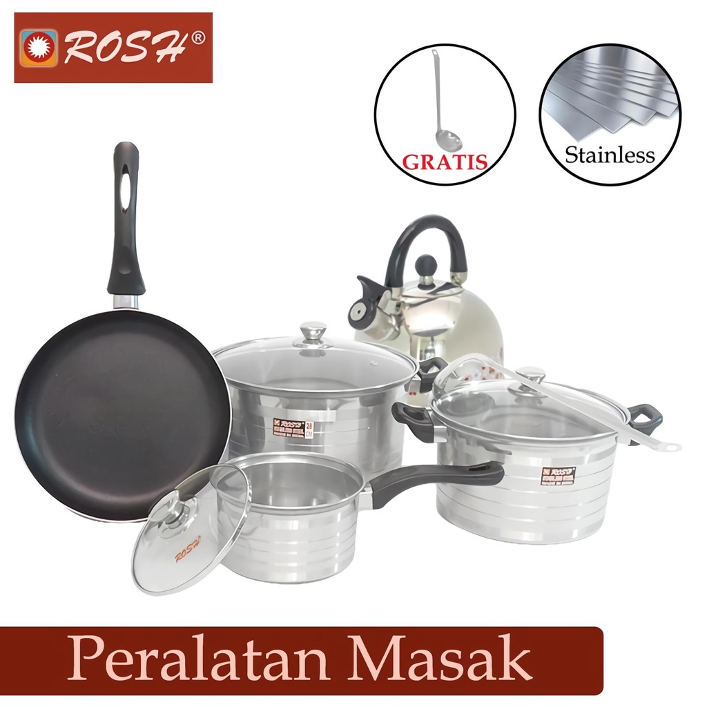 Jual ROSH Home Pro New Collection Cookware Panci Set Stainless Steel 9 ...
