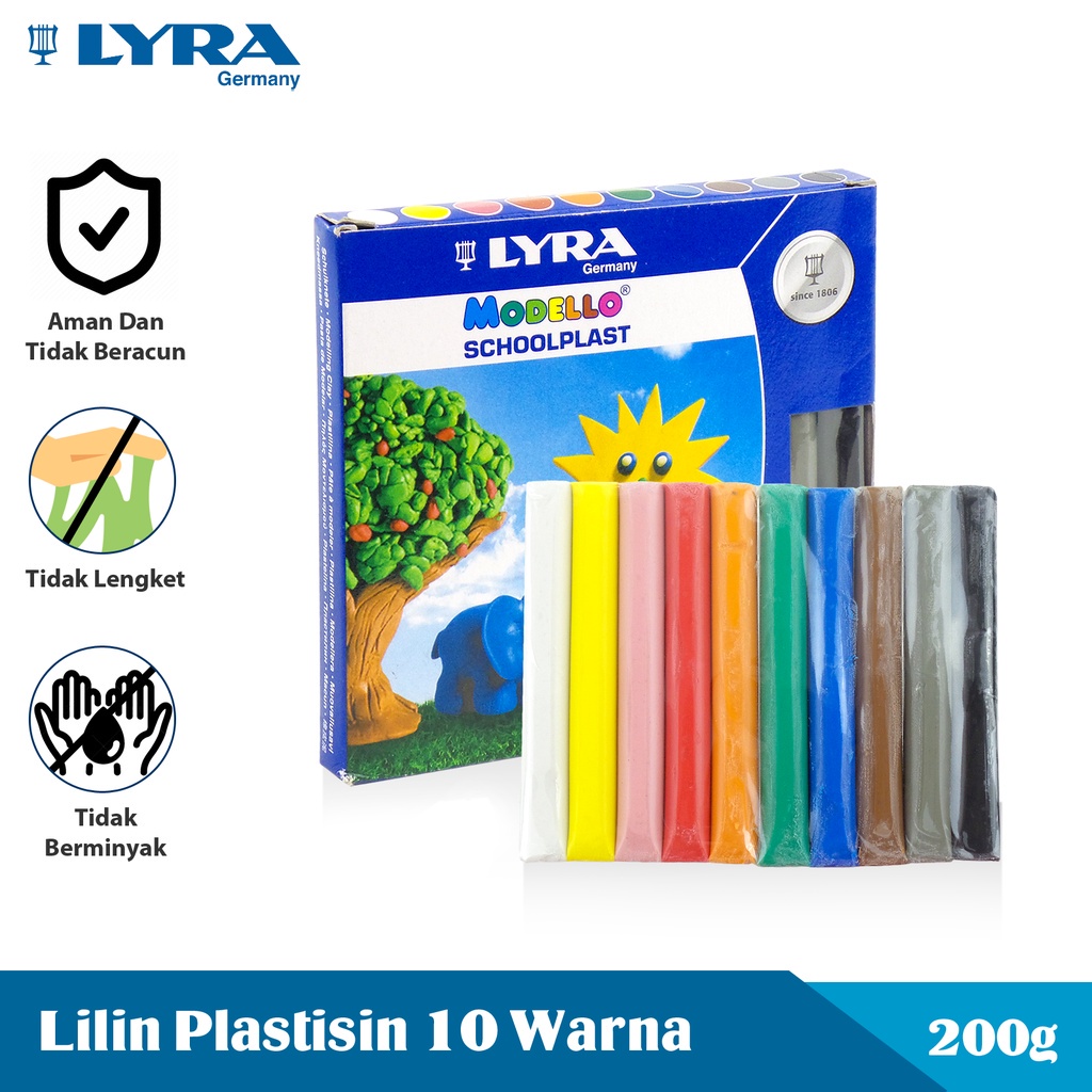 Jual Lyra Lilin Plastisin 10 Warna 200 G Modello Schoolplast Plasticine ...