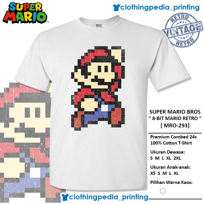 Jual Kaos Baju 8-Bit Pixel Mario The Super Mario Bros Vintage Retro T ...