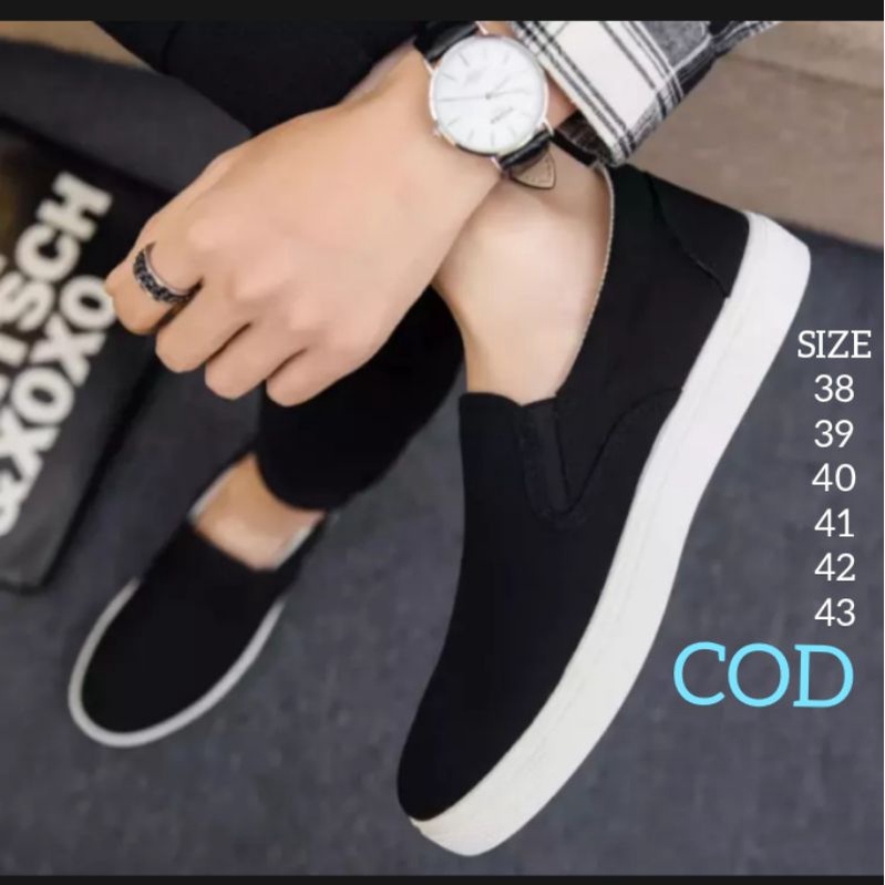 Jual Spatu Pria Terbaru 2024 sepatu Slip on hitam polos spatu sneakers ...