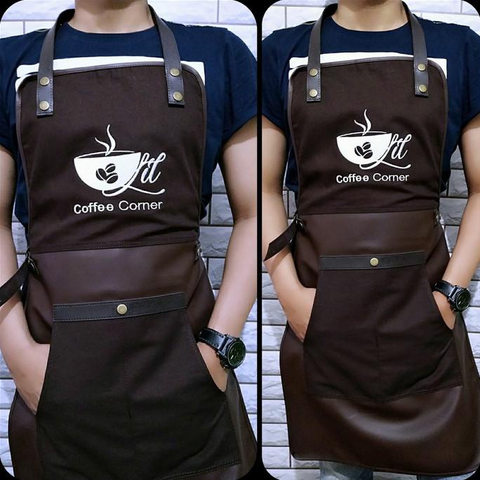 Jual Full apron kombinasi kanvas coklat dan kulit sintetis | Shopee ...