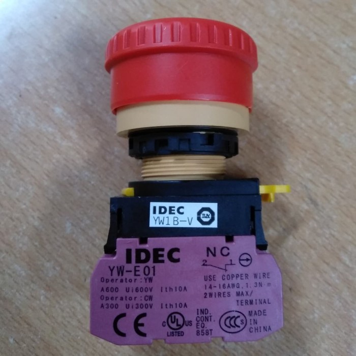 Jual Tombol Emergency reset button 22mm YW1B V4E01R 1NC idec bkn V4E11R ...