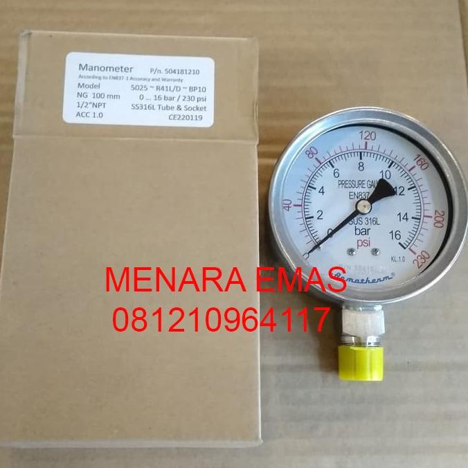 Jual Pressure Gauge Model Raket 4" (100 Mm) X 16 Bar All Ss Armatherm | Shopee Indonesia