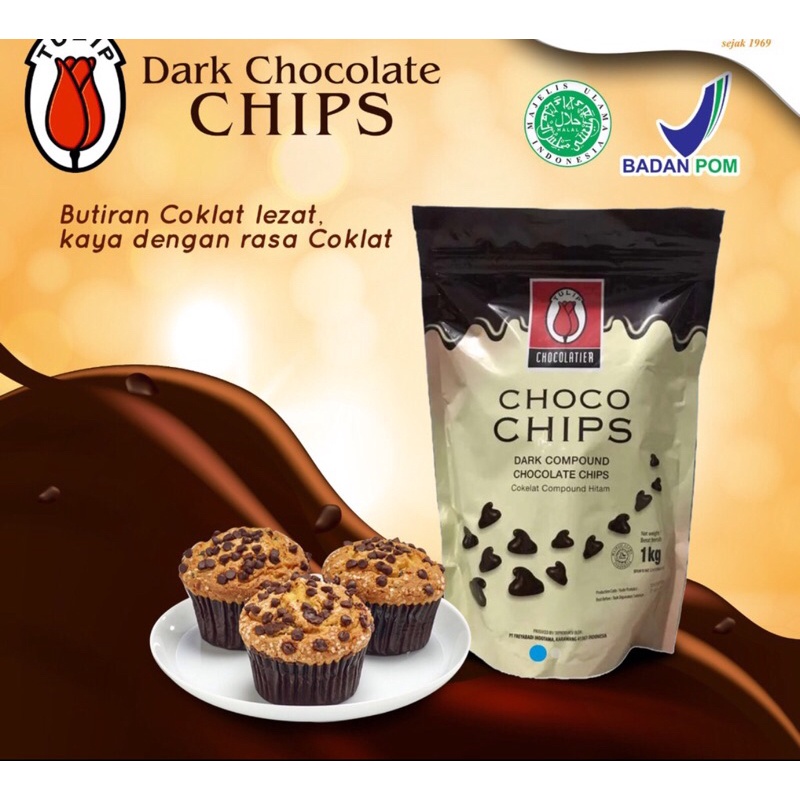 Jual Tulip Choco Chips 1 Kg Dark Compound Chocolate Chips Chocolatier ...