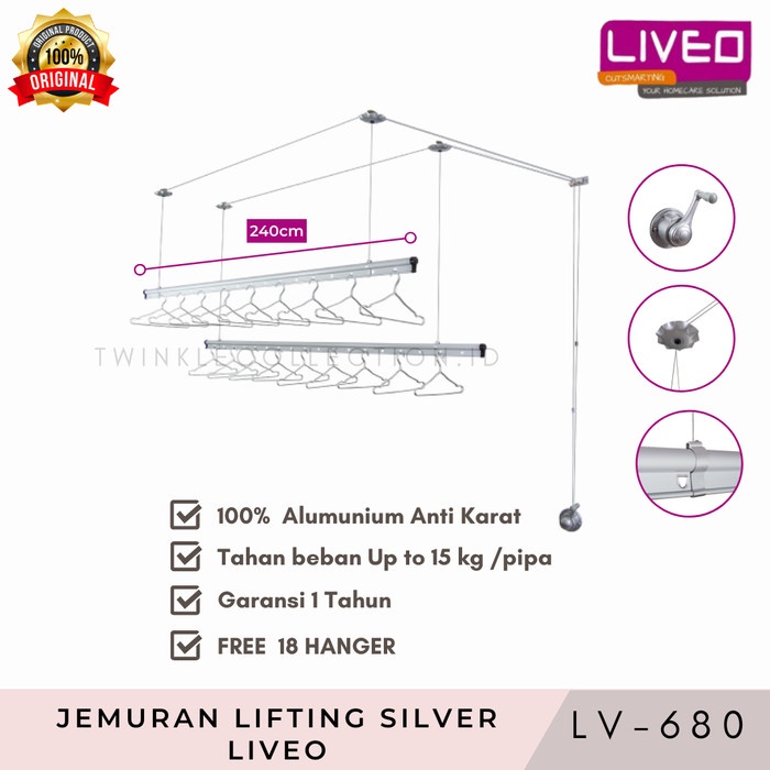 Jual LIVEO Jemuran Alumunium Lifting Plafon Engkolan Silver LV680 ...