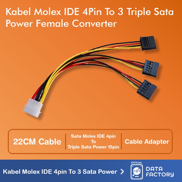 Jual Kabel Power Molex IDE 4pin Male To 3 Triple Sata Power 15pin ...