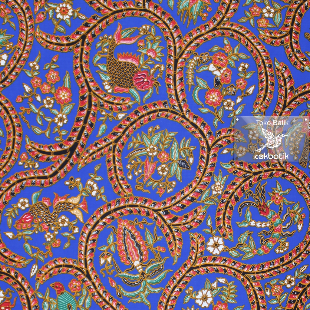 Jual kain batik - Motif Batik Bunga Cerah Unik (Biru) | Shopee Indonesia