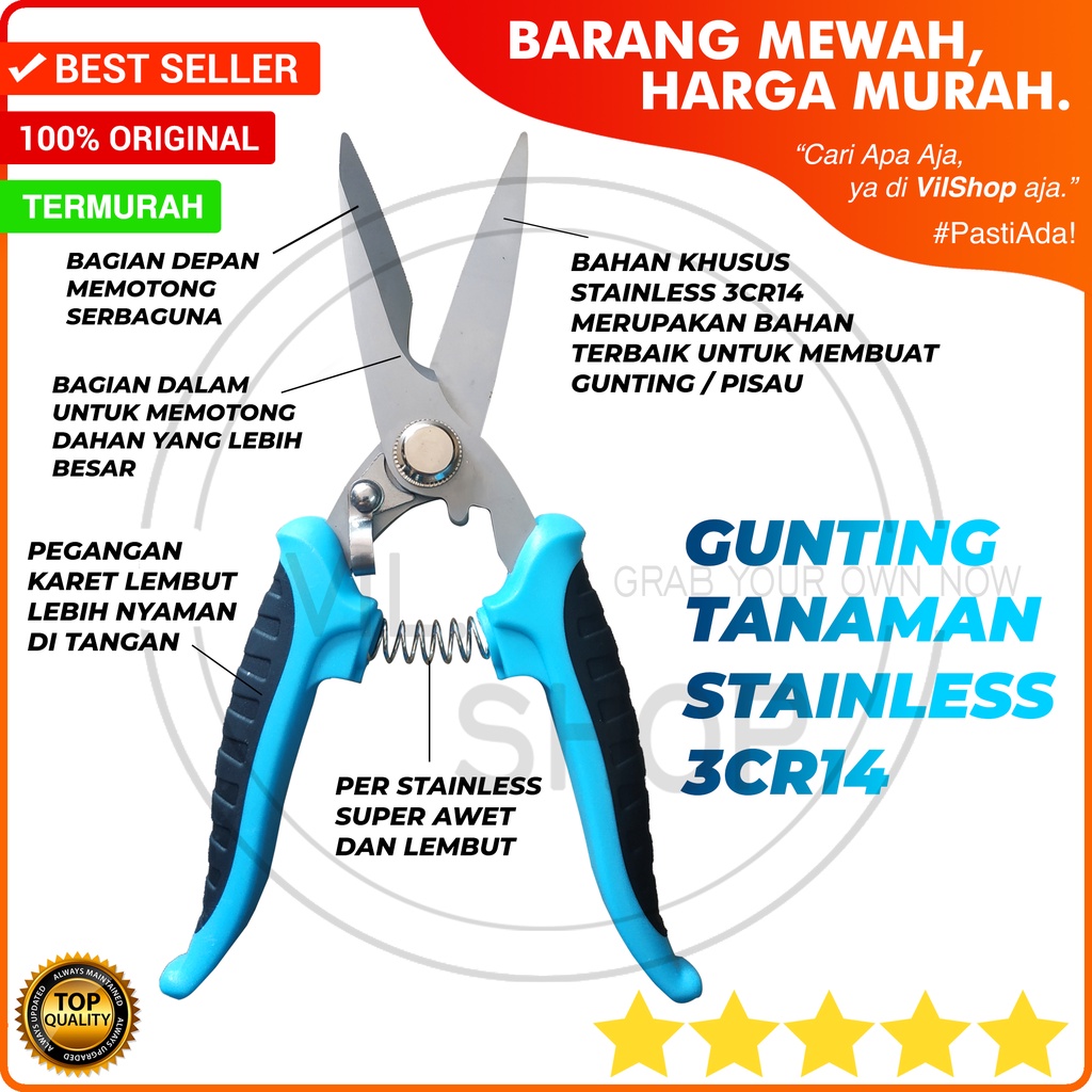 Jual GUNTING TANAMAN LURUS STAINLESS STEEL 3CR14 / GUNTING DAHAN CABANG ...