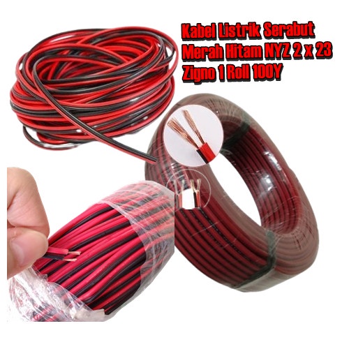 Jual Kabel Listrik Serabut Merah Hitam NYZ 2 x 23 zigno 1 Roll | Shopee ...