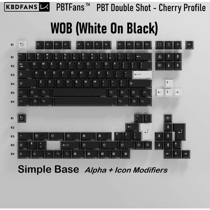 Jual PBTFans WOB White On Black PBT Double Shot Cherry Profile Keycaps ...