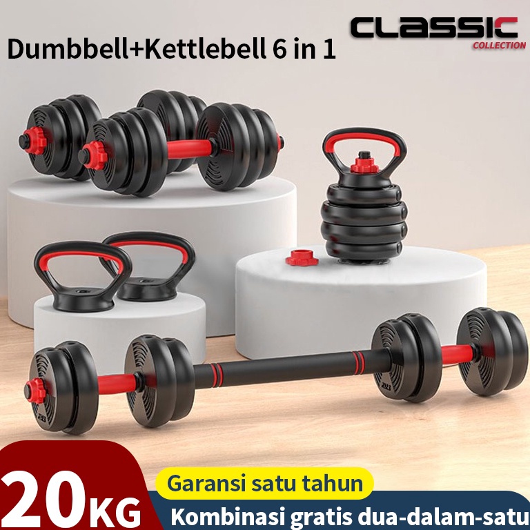 Jual Siap Kirim!.. ketel bel 6 in 1 Dumbbell Barbel set peralatan fitness 20 kg bisa disambung ...