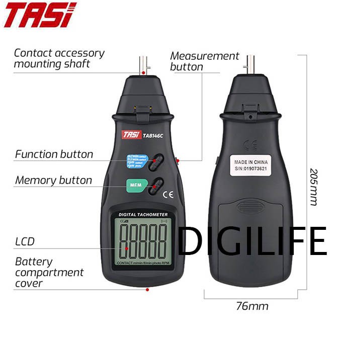 Jual Tachometer Data Logger 2in1 TASI TA8146C Laser Contact RPM Tester ...