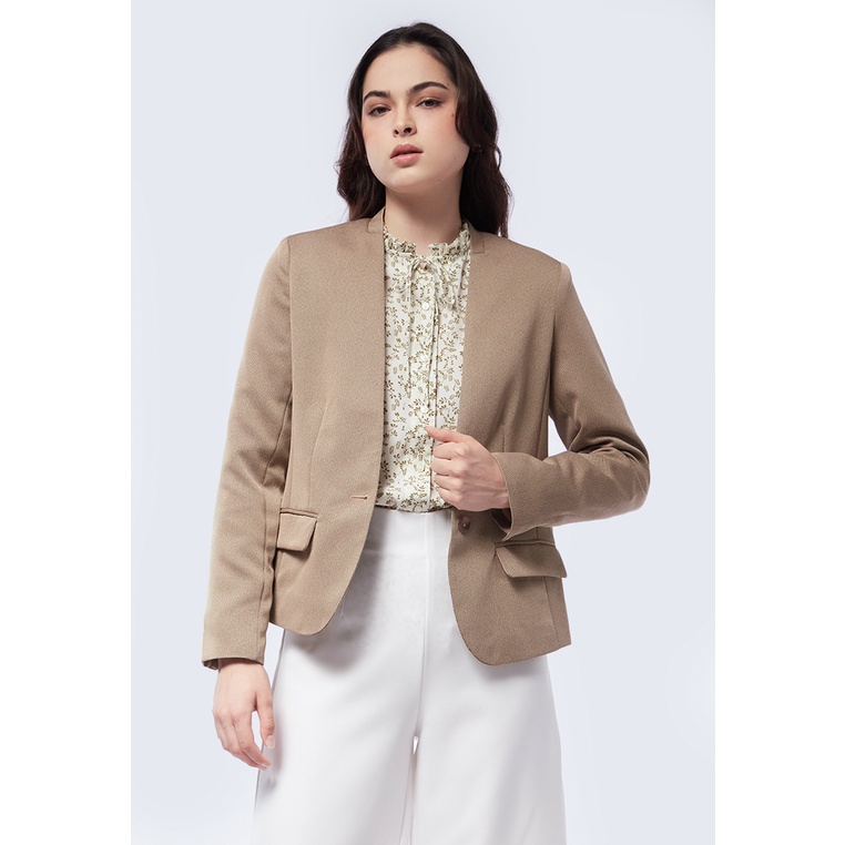 Jual Executive Non Lapel Basic Fitted Blazer Khaki | Shopee Indonesia
