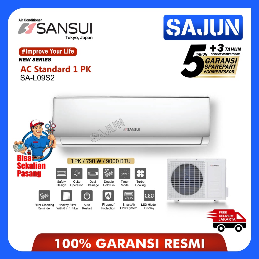 Jual SANSUI JAPAN AC Split 1 PK Standard R32 SA-L09S2 | Shopee Indonesia