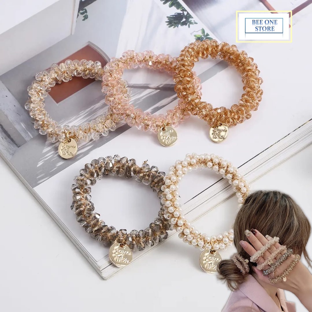 Jual BEE ONE - Ikat Rambut Korean Style Crystal Bisa di jadikan Gelang ...