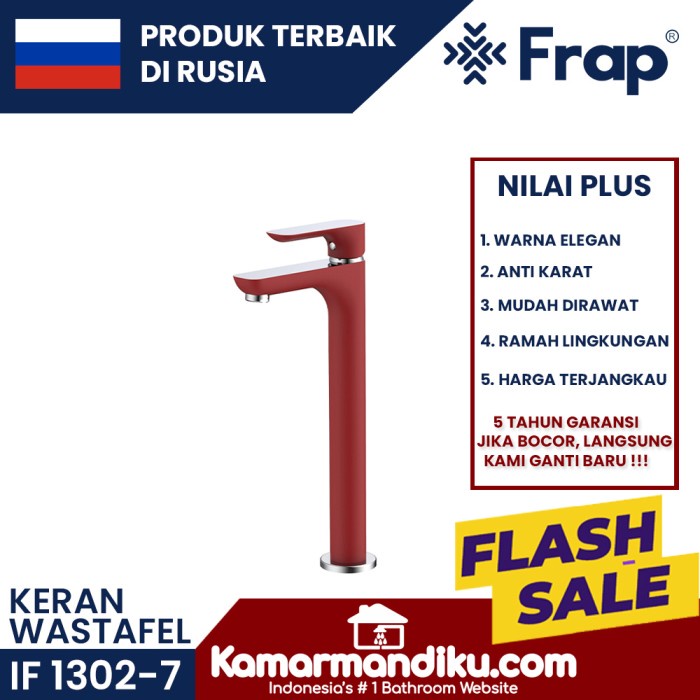 Jual Frap Kran air wastafel IF1302-7 Warna Red Premium anti karat garansi | Shopee Indonesia