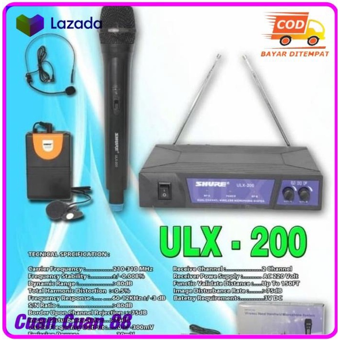 Jual SHURE ULX 200 MIC 2 FUNGSI MIC WERLES GENGGAM + MIC CLIP ON/HEAD ...