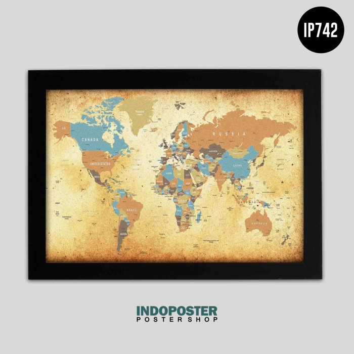 Jual best NEW POSTER HIASAN DINDING WORLD MAP PETA DUNIA RETRO VINTAGE ...