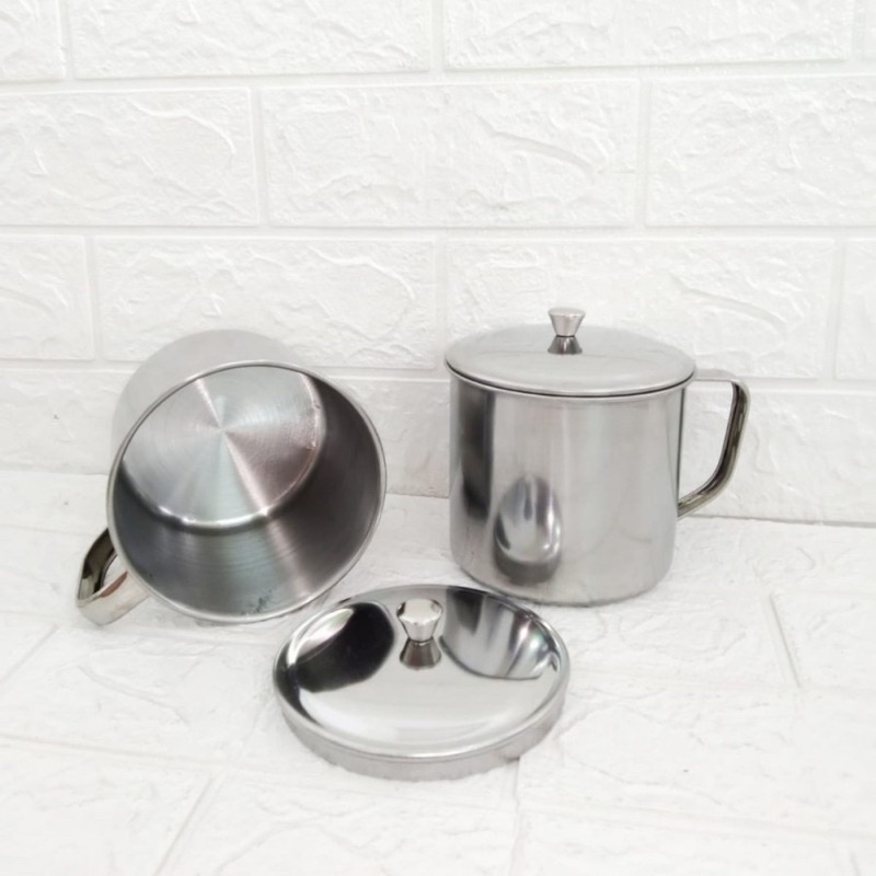Jual GELAS MUG STAINLESS GELAS CANGKIR KOPI + TUTUP | Shopee Indonesia