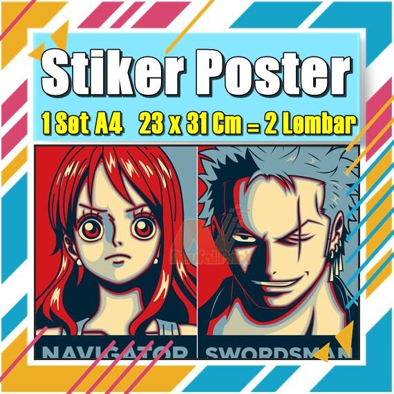 Jual Poster Stiker Label One Piece 3 Luppy zoro Brock sanji coper nami ...