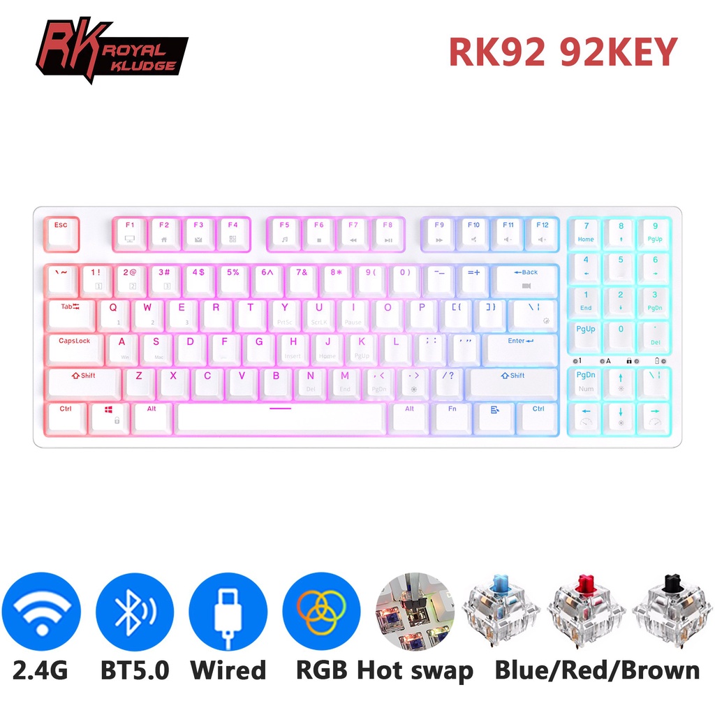 Jual &ROYAL KLUDGE RK92 RGB Mechanical Keyboard Tri-Mode BT5.0/2.4G/USB ...