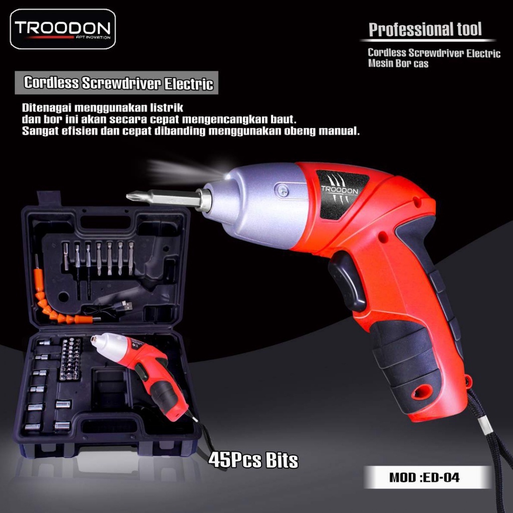 Jual Mesin Bor Obeng Otomatis Troodon Alat Bor Cordless Screwdriver ...