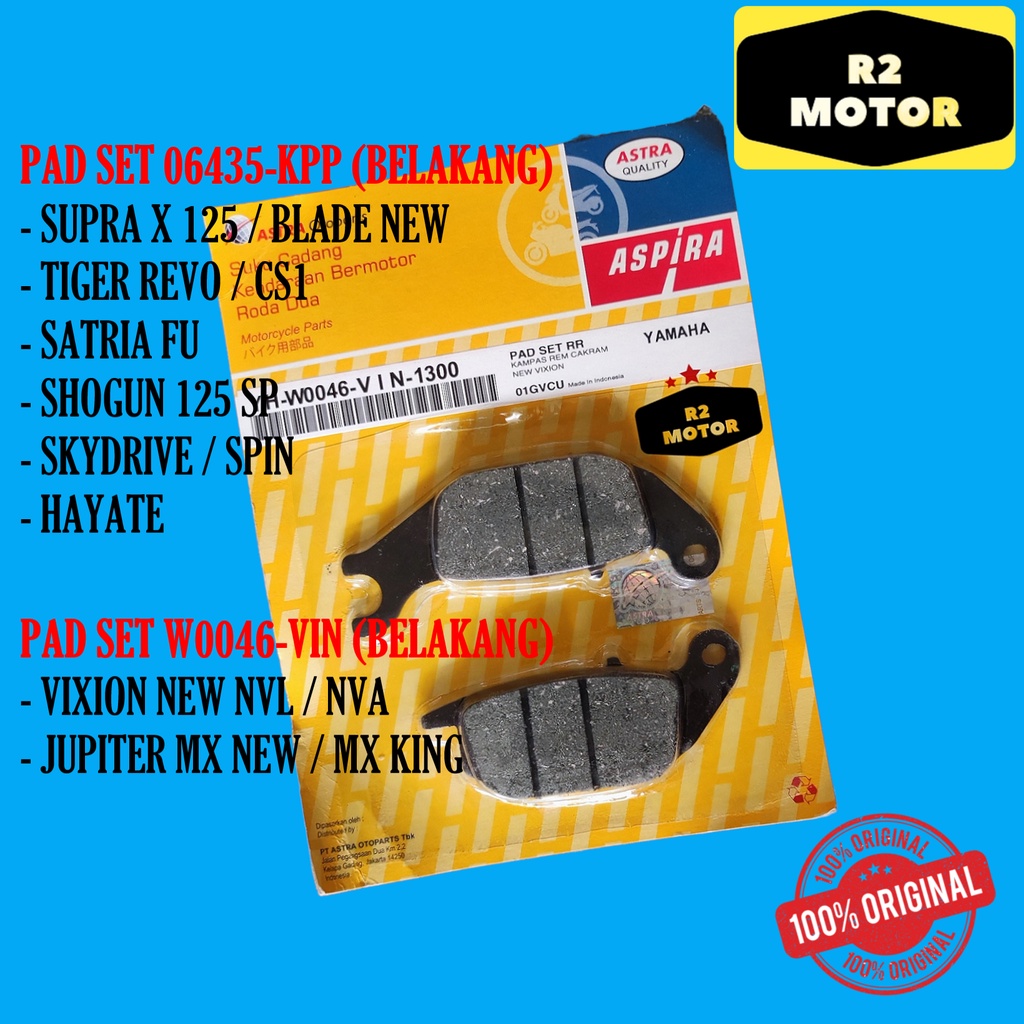 Jual KAMPAS REM CAKRAM PAD SET BELAKANG 06435 KPP VIN SUPRA X 125 FI HELM IN BLADE TIGER CS1 ...