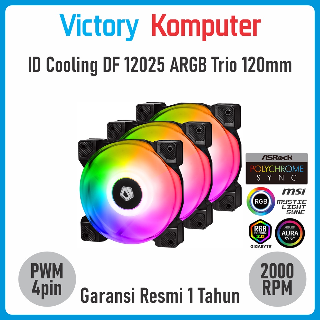 Jual ID Cooling DF 12025 ARGB TRIO 120mm Addressable LED Sync PWM Fan Case PC ID-Cooling ...