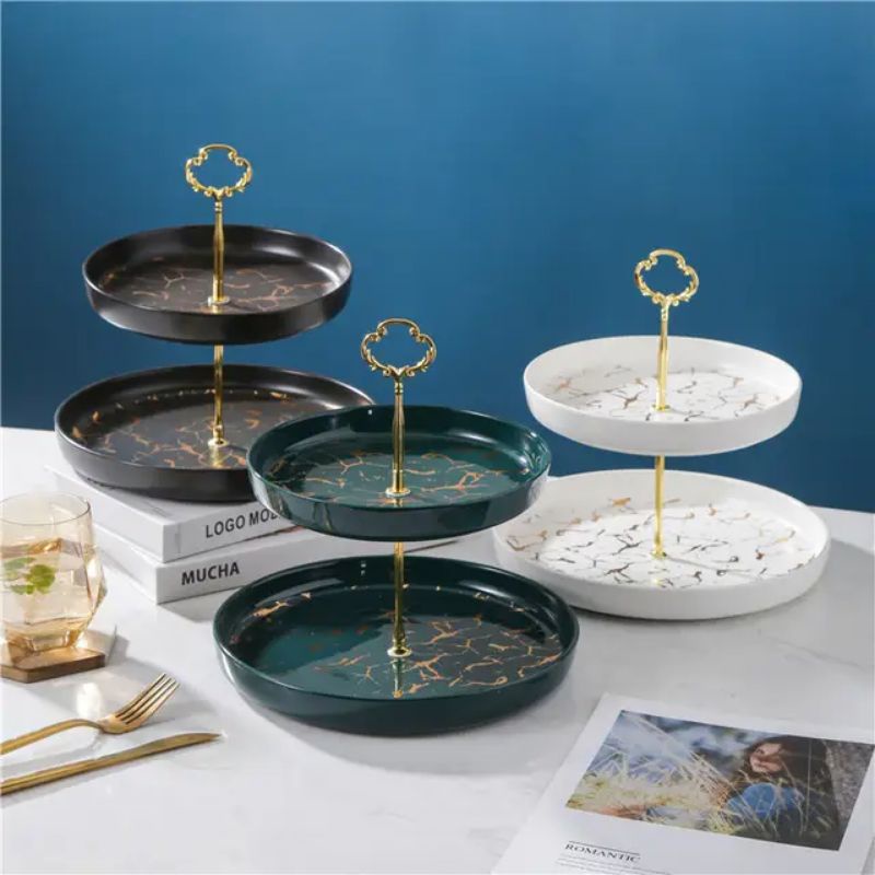 Jual piring kue susun | cake tier plate | piring saji marble | Shopee ...