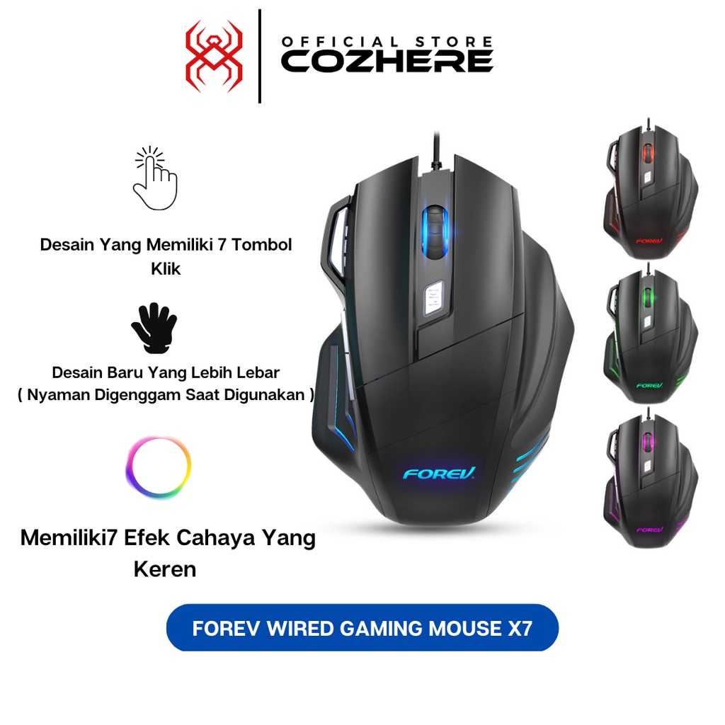Jual Mouse Gaming RGB Mouse Wired Gaming FOREV FV-X7 7 Buttons LED ...