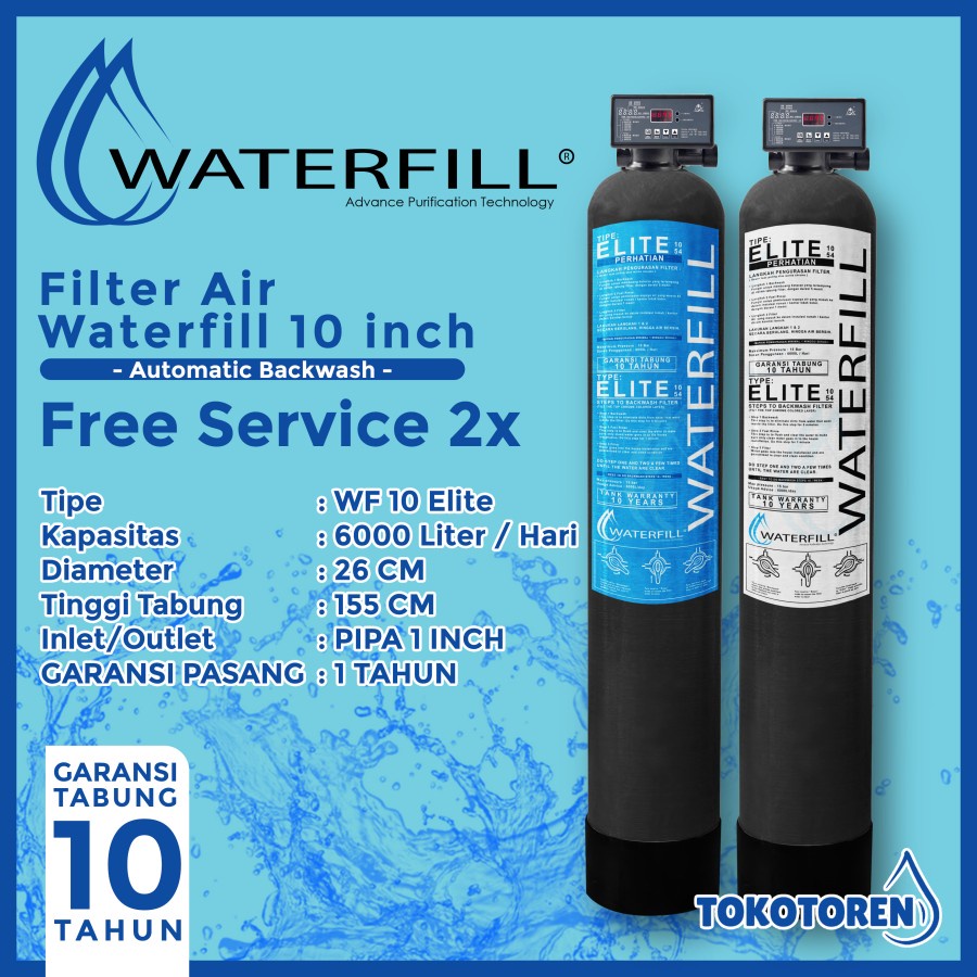 Jual FILTER AIR TANAH - SUMUR - PAM KERUH / BERBAU WATERFILL 10" ELITE AUTO | Shopee Indonesia