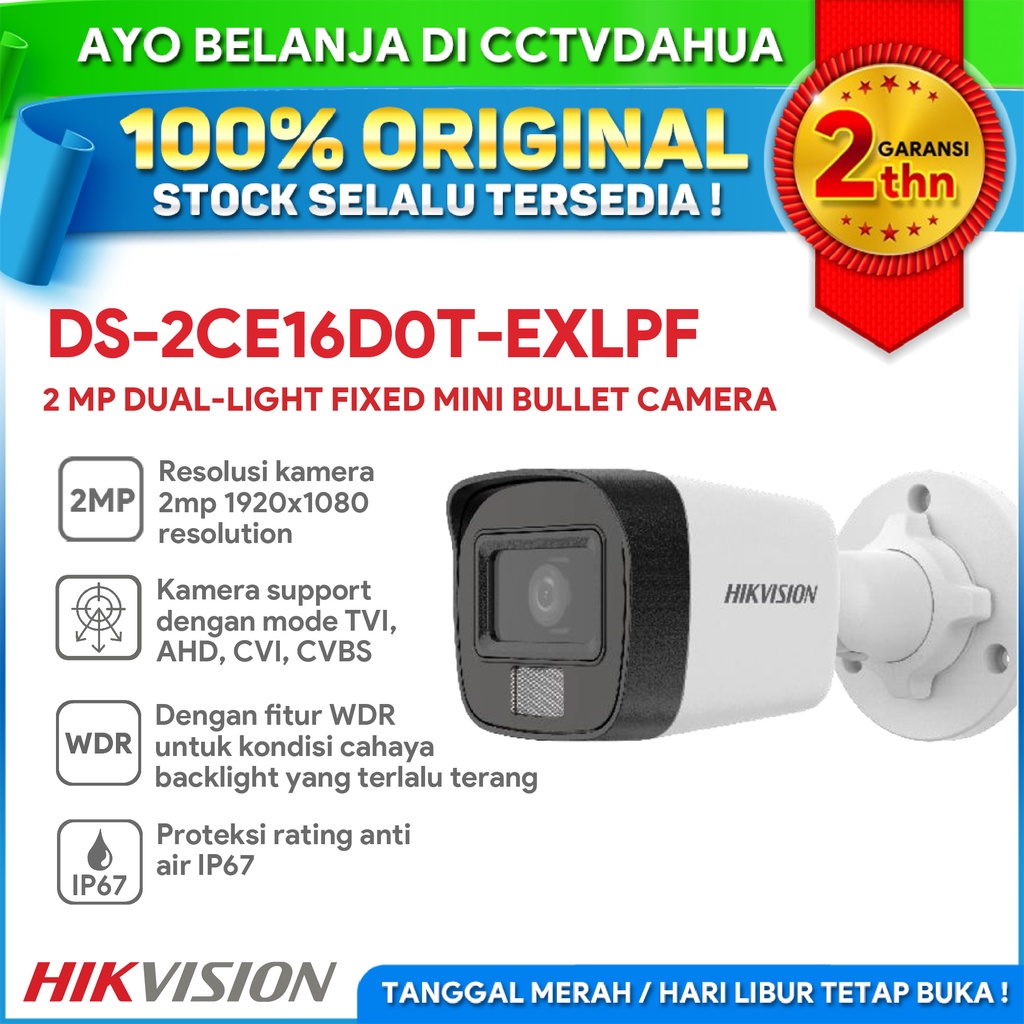 Jual HIKVISION DS-2CE16D0T-EXLPF 2MP DUAL LIGHT FIXED MINI BULLET CAMERA | Shopee Indonesia