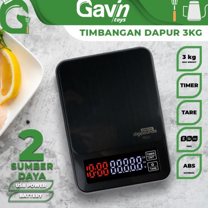 Jual Timbangan Dapur Digital 3kg Coffee Scale Timer USB Power 3 KG ...