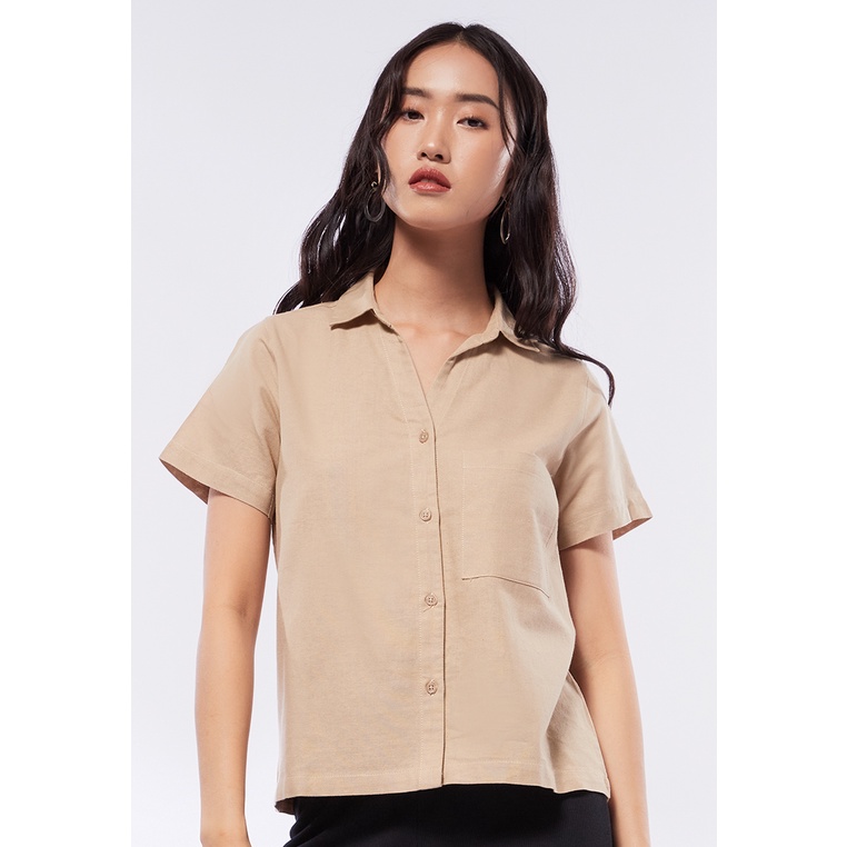 Jual COLORBOX V-Neck Short Sleeve Blouse Khaki | Shopee Indonesia