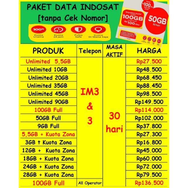 Jual Kuota Indosat Murah 100GB Paket Unlimited IM3 | Shopee Indonesia