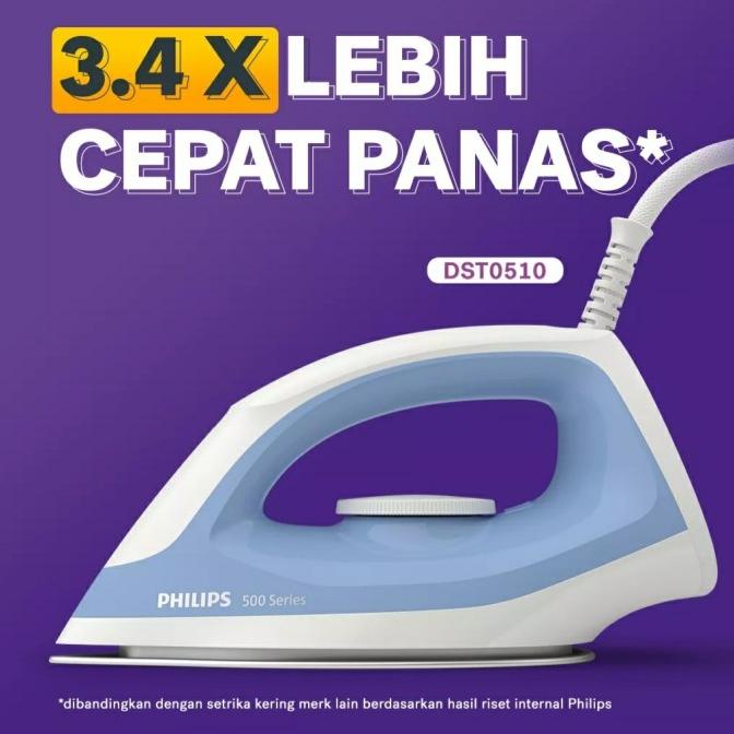Jual Philips Setrika Kering DST0510/20 - Biru Tapak Non Stick DST 0510 ...