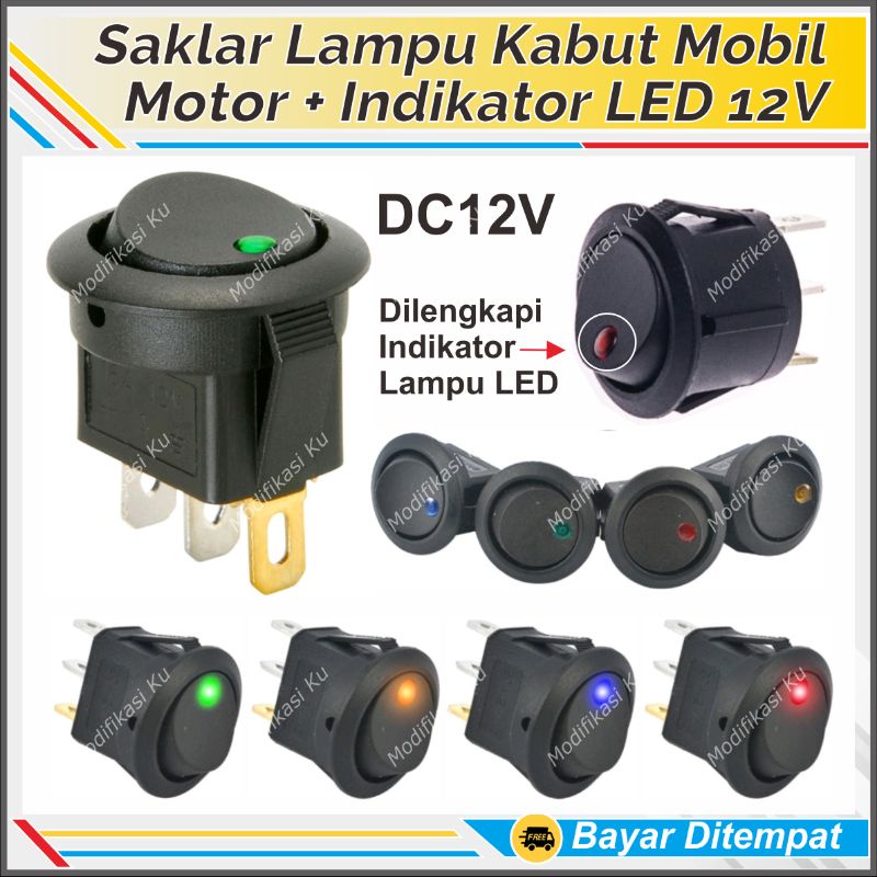 Jual SAKLAR DC 12V 12 VOLT SWITCH ON OFF ON HITAM BULAT 2 PIN TANAM ...