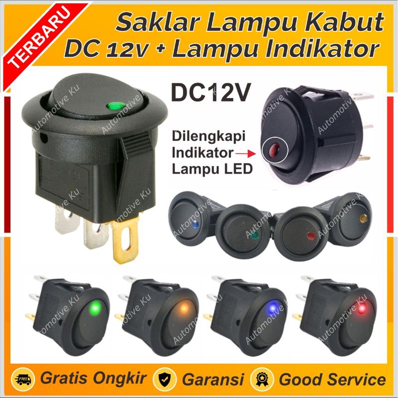 Jual SAKLAR DC 12V 12 VOLT SWITCH ON OFF ON HITAM BULAT 2 PIN TANAM ...