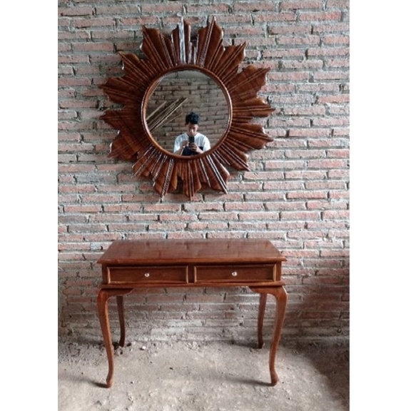 Jual meja konsol dinding dan cermin bulat kayu jati jepara / meja ...