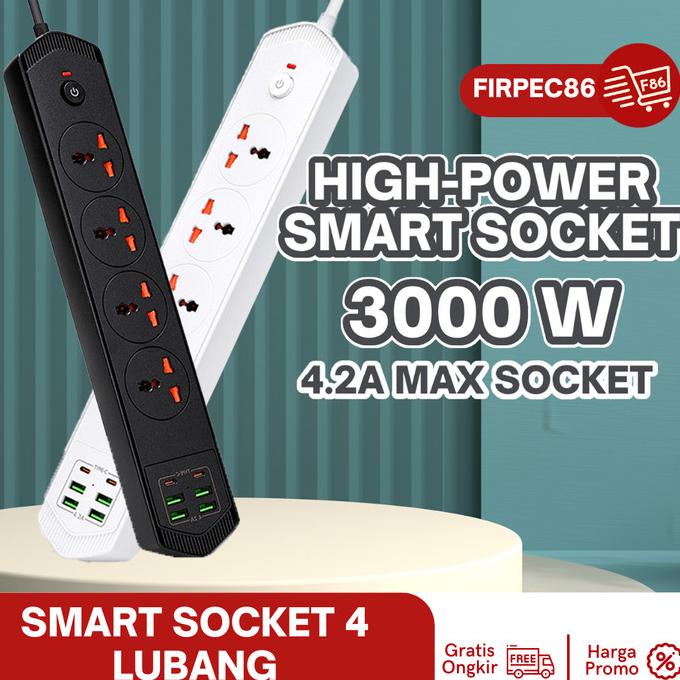 Jual Power Socket Strip 4 USB C Colokan Terminal Fast Charging 2M 3000W ...