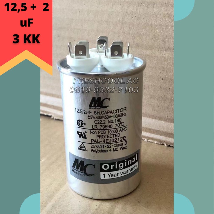 Jual KAPASITOR AC / CAPACITOR AC MERK MC LG 3 KAKI 12,5/2 uF (12,5/2 MIKRO) | Shopee Indonesia