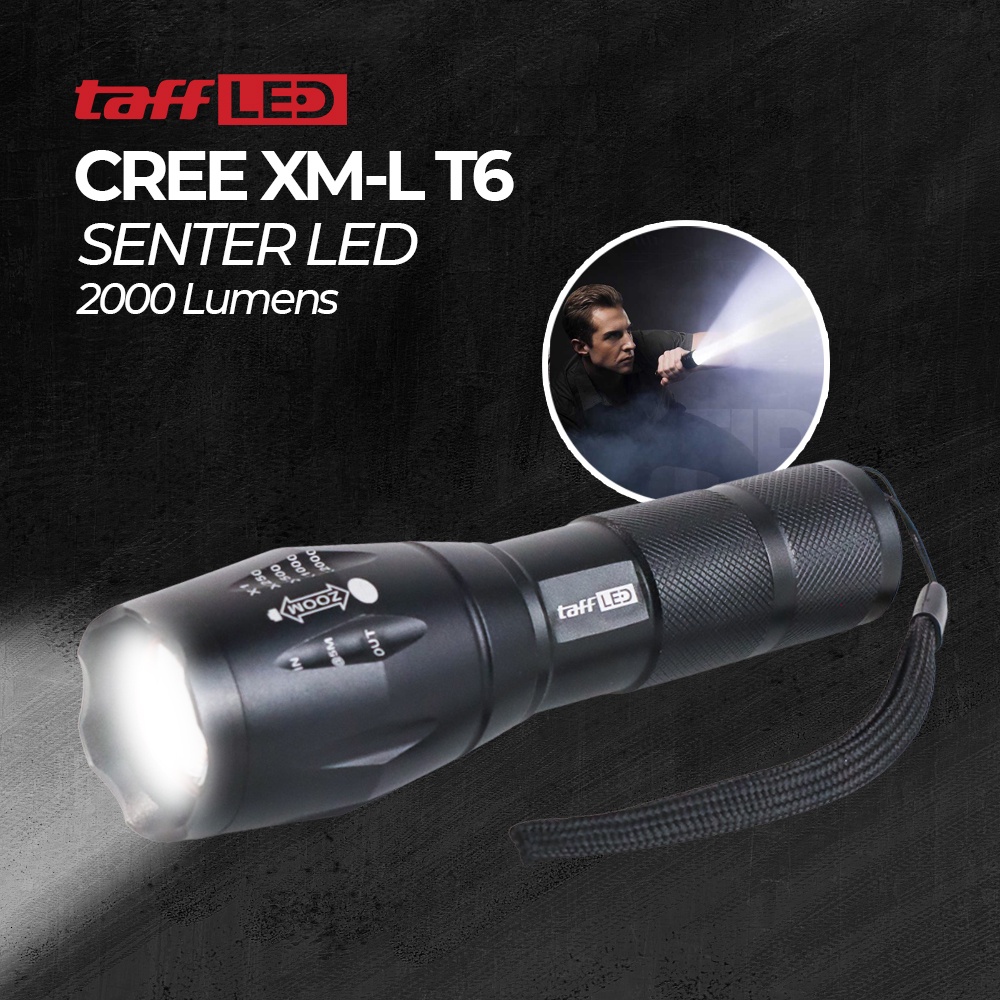 Jual Taffware e17 senter led cree xm l t6 2000 lumens black | Shopee ...