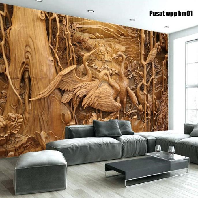 Jual Wallpaper dinding Ukiran 3d patung mural burung merak | Shopee ...