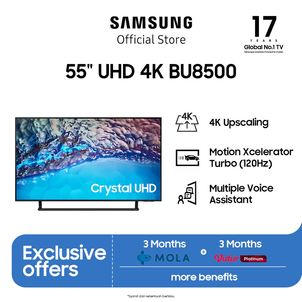 Jual Samsung Smart TV 55 inch Crystal UHD 4K BU8500 dengan AirSlim Design - UA55BU8500KXXD ...