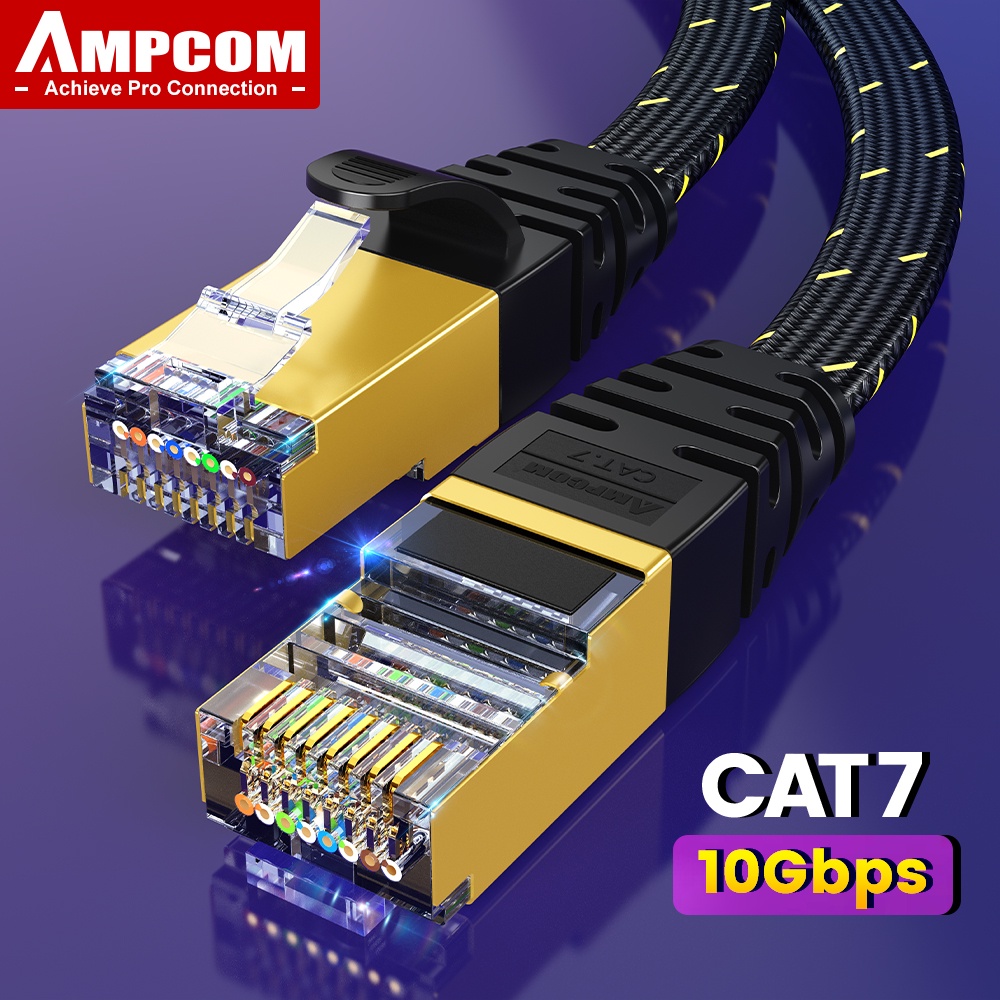 Jual AMPCOM CAT7 Kabel Ethernet (10G 600MHz), Patch Jaringan RJ45 Datar ...