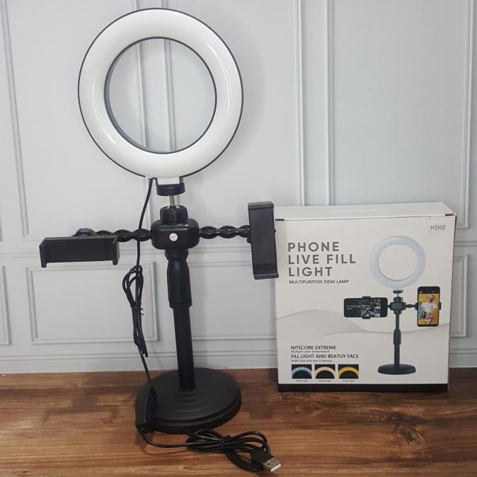Jual LAMPU TIKTOK / LAMPU TIKTOK MEJA SELFI 2 HOLDER HP + RING LIGHT 16CM | Shopee Indonesia