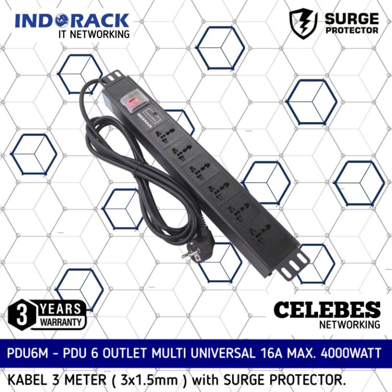 Jual Pdu6m Pdu Indorack 6 Outlet 16a Multi Socket Power Distribution