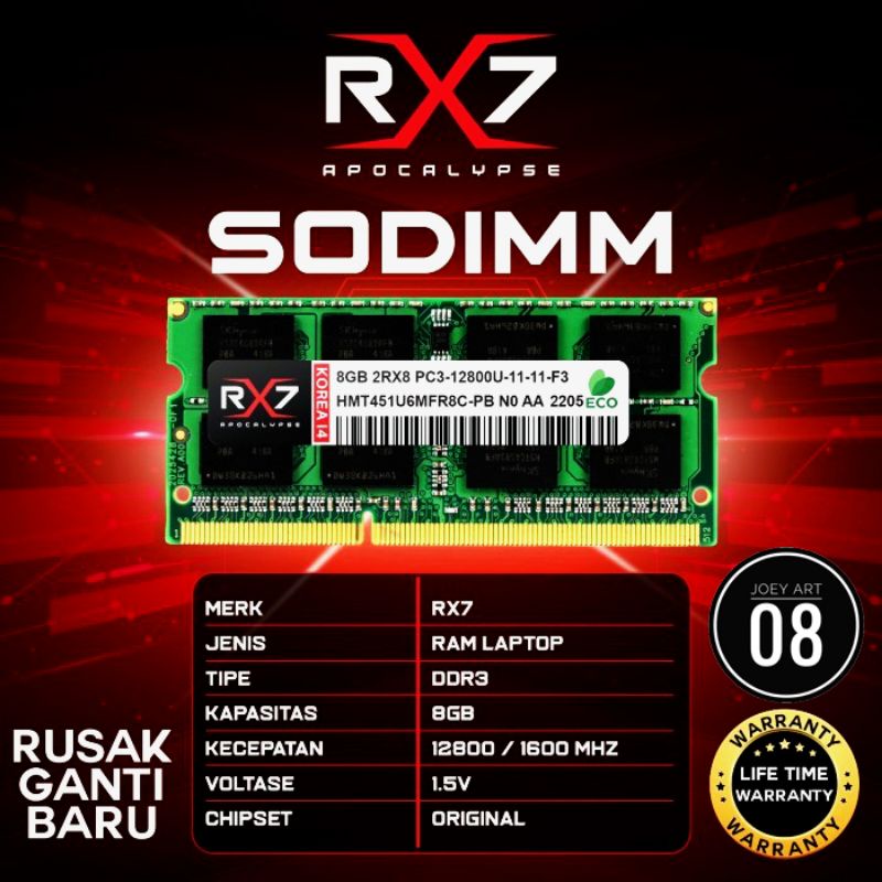 Jual MEMORI SODIMM / RAM LAPTOP 8GB DDR3 RX7 GARANSI RESMI SEUMUR HIDUP | Shopee Indonesia