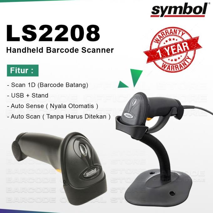 Jual Scanner Barcode Symbol Zebra Ls2208 1D / Motorola Ls-2208 / 1 ...