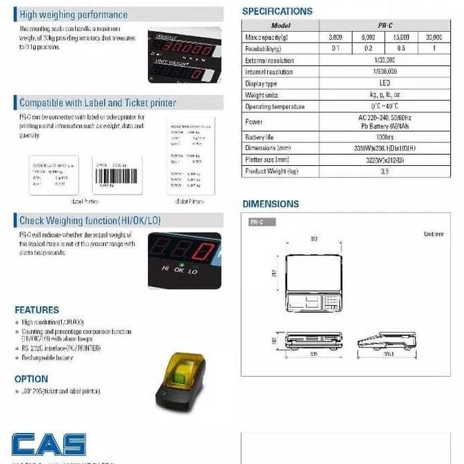 Jual Timbangan Walet / Timbangan Baut Counting Scale Cas Pr-C 30Kg ...